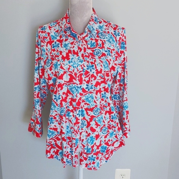 Chaps | Tops | Chaps Red And Blue Floral Print Noiron Cotton Blouse ...